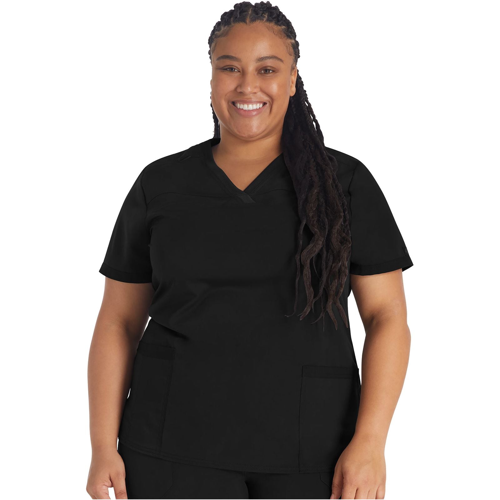 V-Neck Top With Rib Knit Panels – AP-UNIFORMS