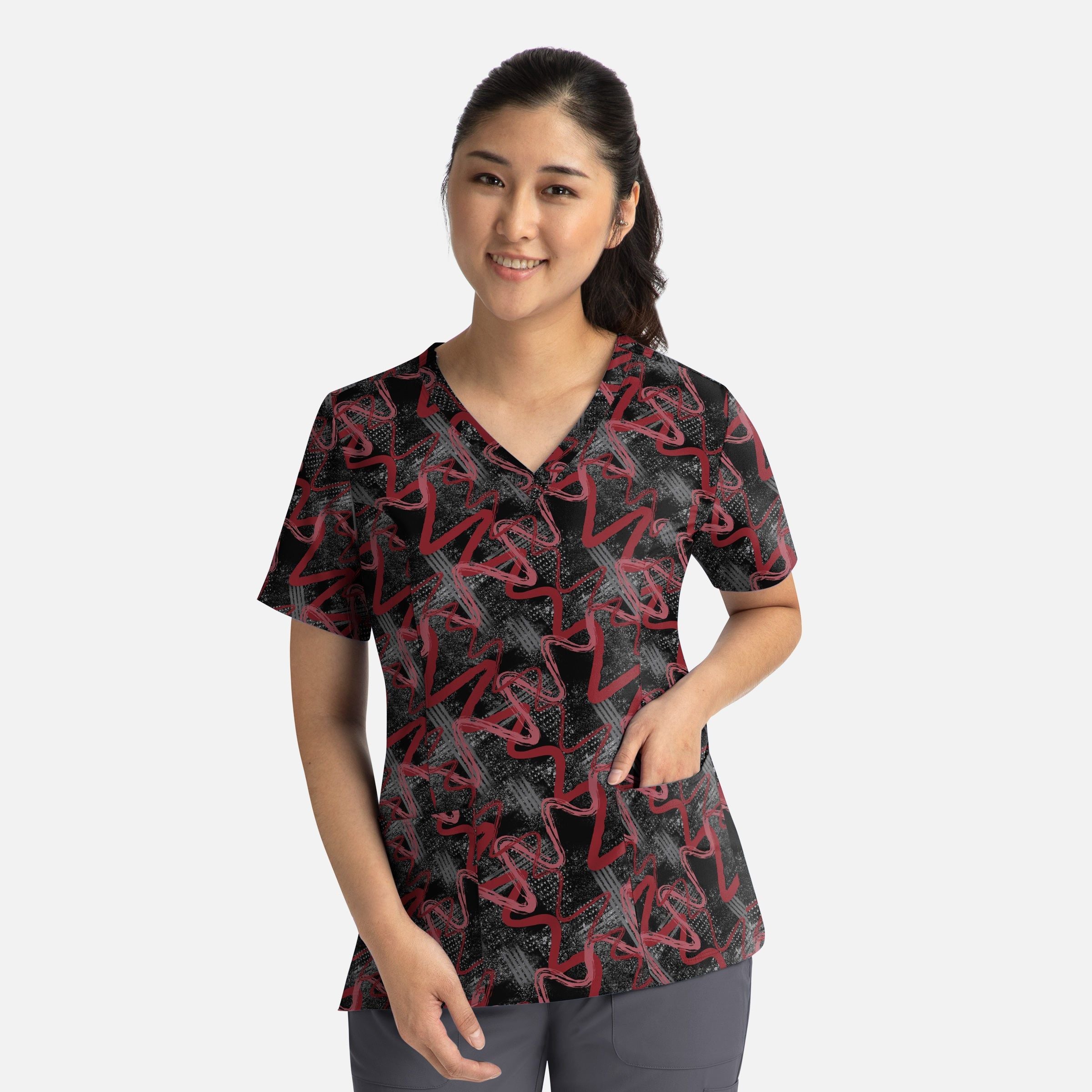 Printed Curved V-Neck Top – AP-UNIFORMS