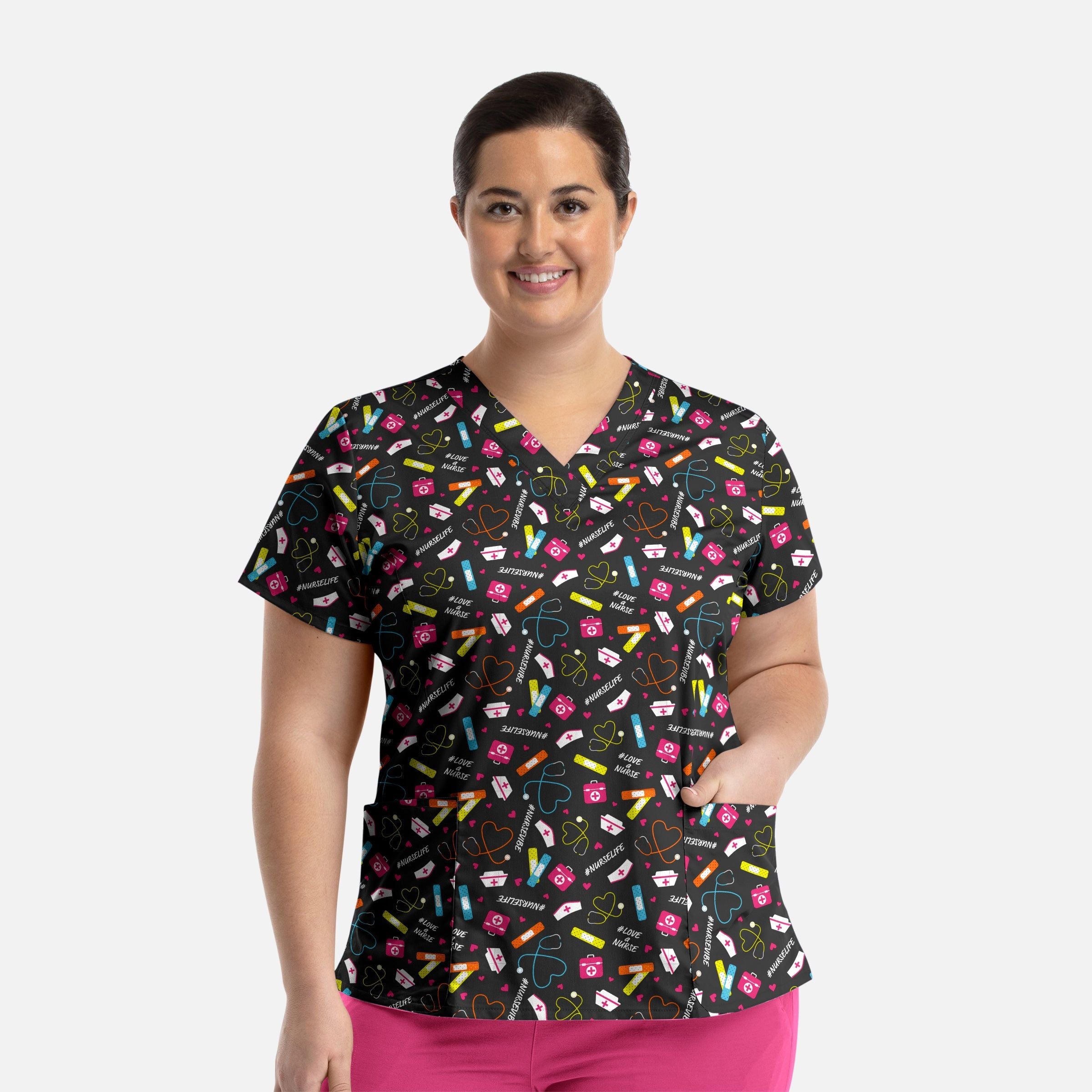 V-Neck Print Top – AP-UNIFORMS